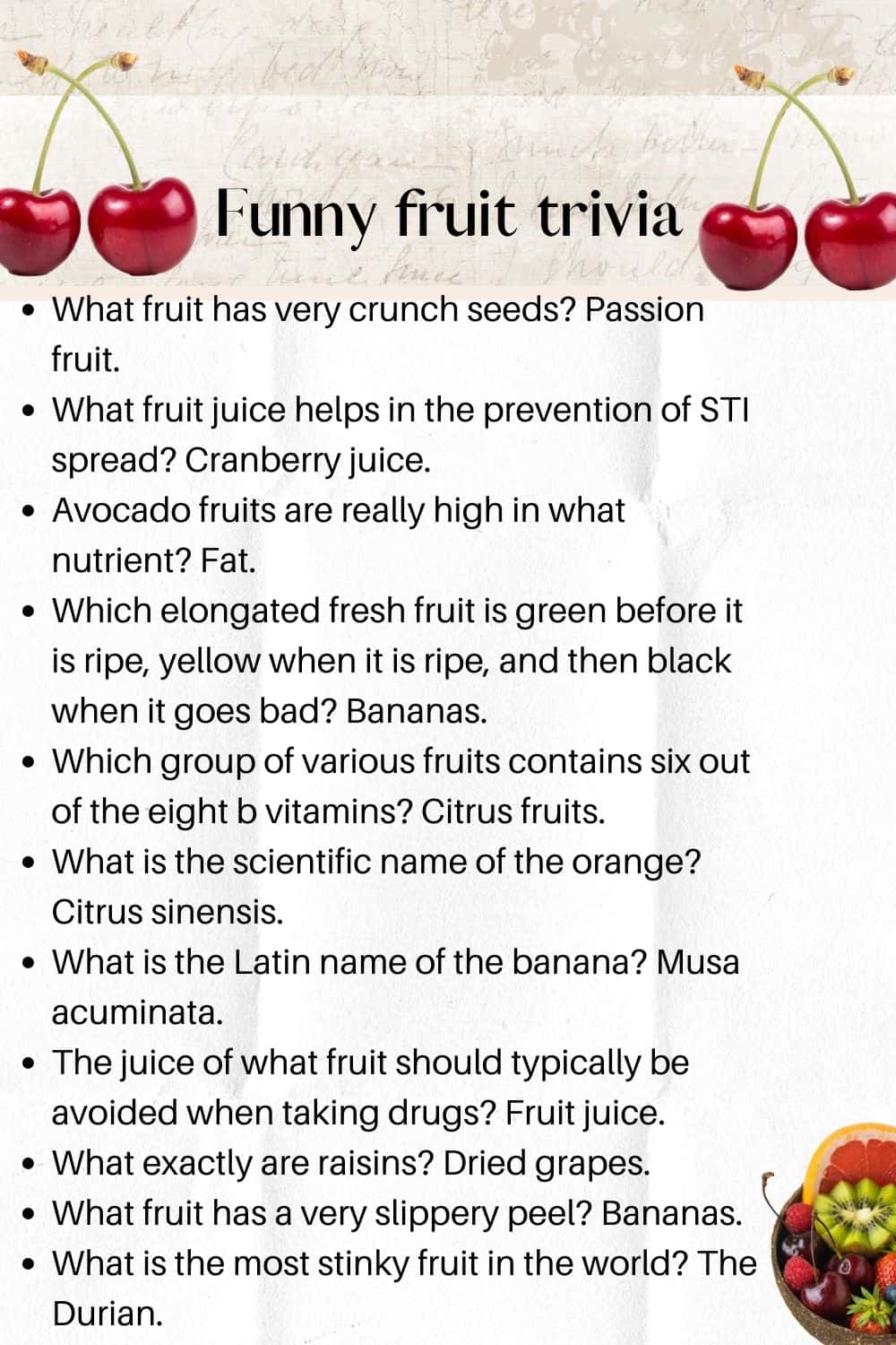 30+ Fun fruit trivia quiz and facts - Kids and Clicks